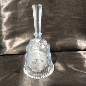 Vtg. Light Blue Glass Bell, Acid-etched Teddy Bears and Embossed Hearts ...