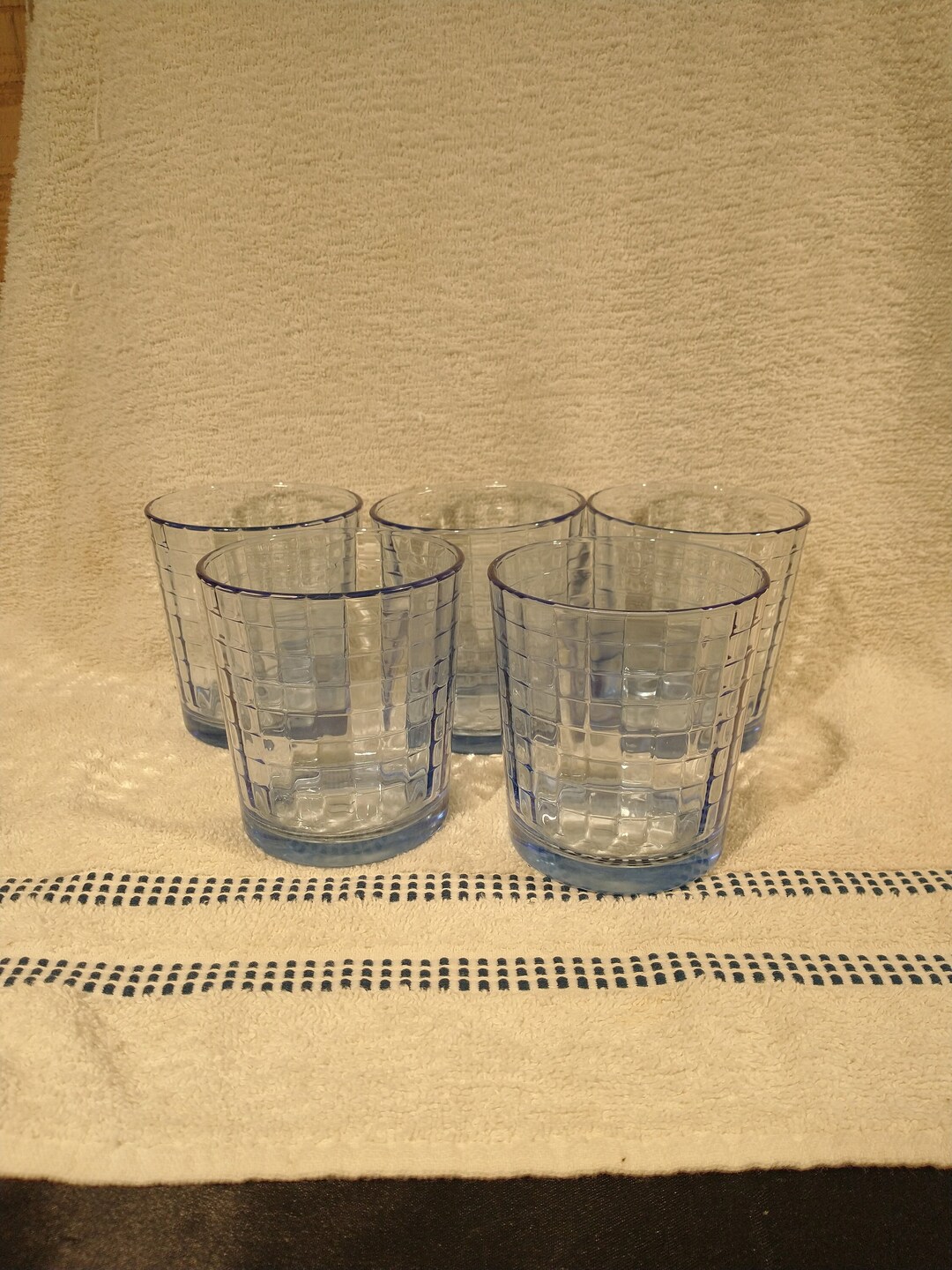 Circleware Blue Windowpane Double Old Fashioned Glasses, SET OF 5, 3 7/ ...