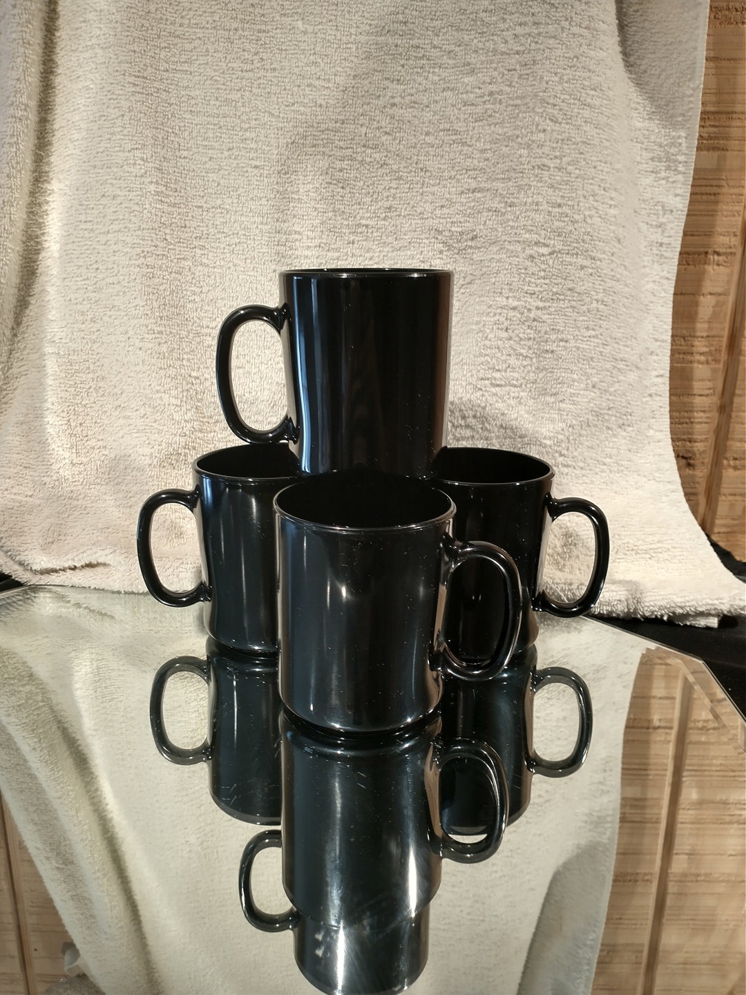 ARC Cardinal Arcoroc Black Mugs, SET OF 4, 10.5 Oz, Fully Tempered ...
