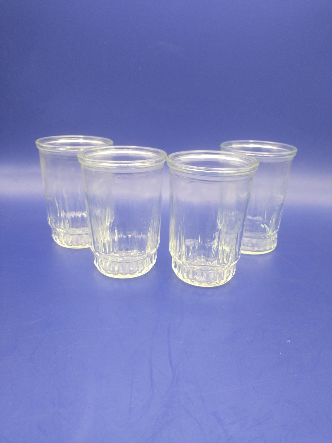 Vintage Jelly Jar Glasses, Crimped Bottom, Spear Pattern, SET OF 4, 4 ...