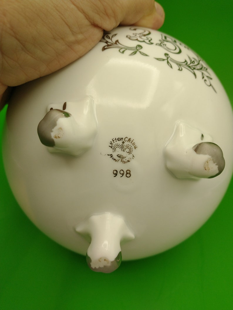 Vintage Lefton China 25th Anniversary Covered Candy Dish, 5 5/8