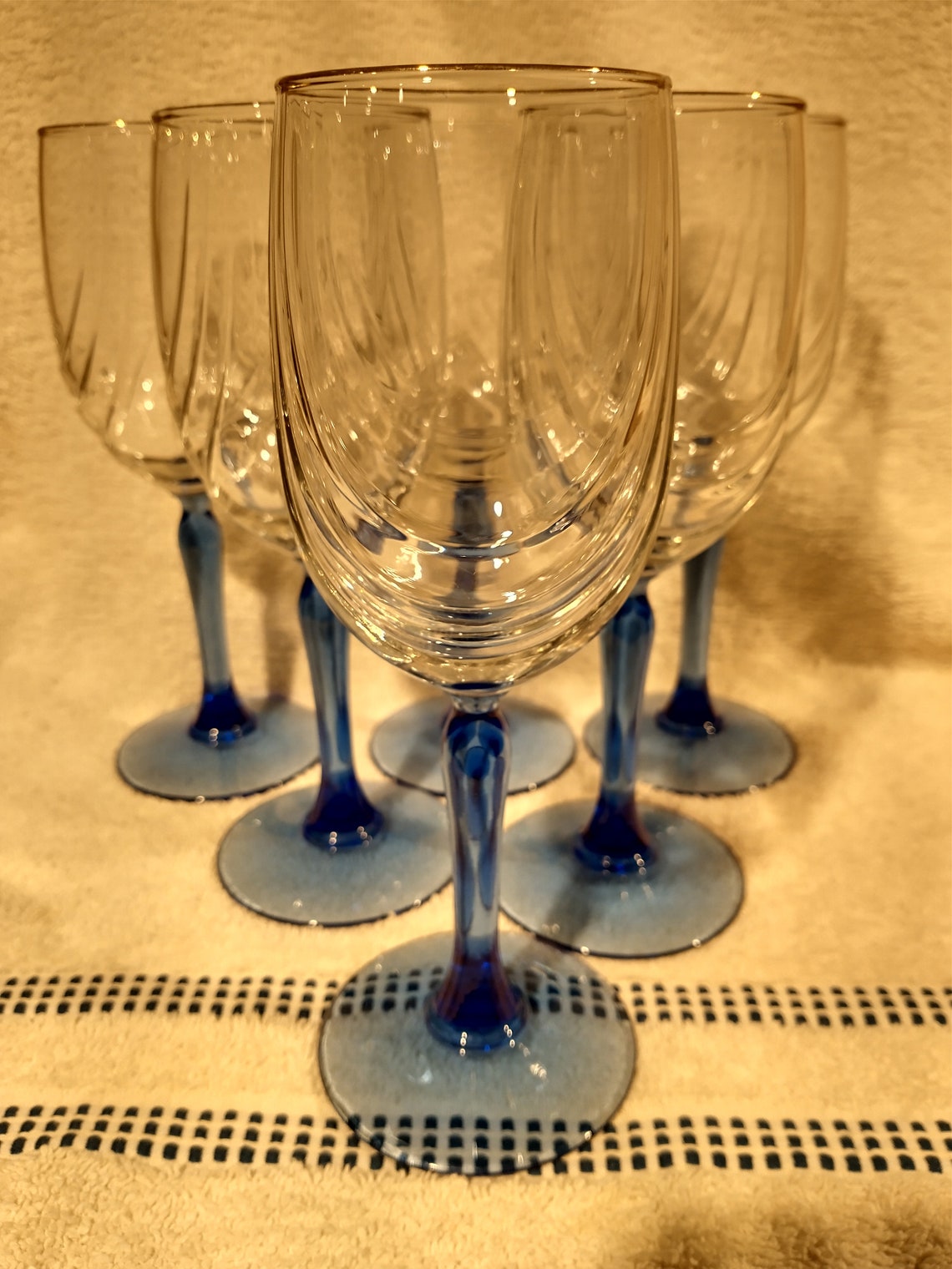Libbey Crystal Blue Water Goblets, Gold Rim, 8 1/8", SET OF 6 ...