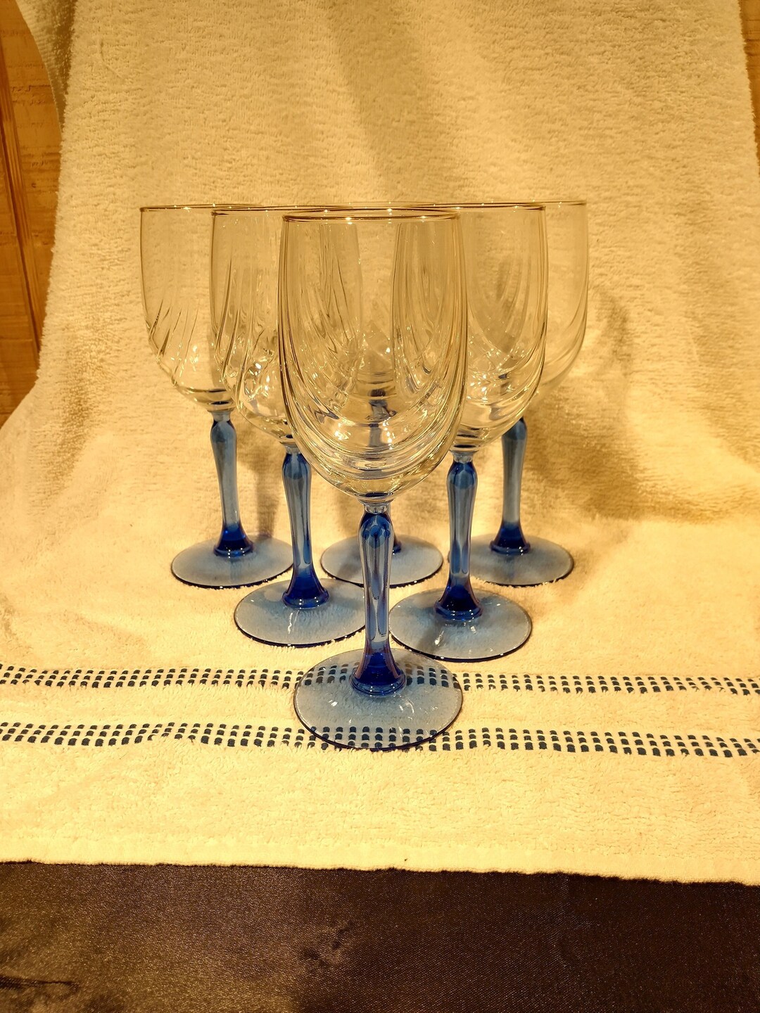 Libbey Crystal Blue Water Goblets, Gold Rim, 8 1/8", SET OF 6 ...