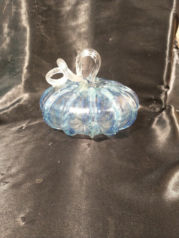Vtg Hand-blown Glass Pumpkin Blue and Clear With Hints of - Etsy