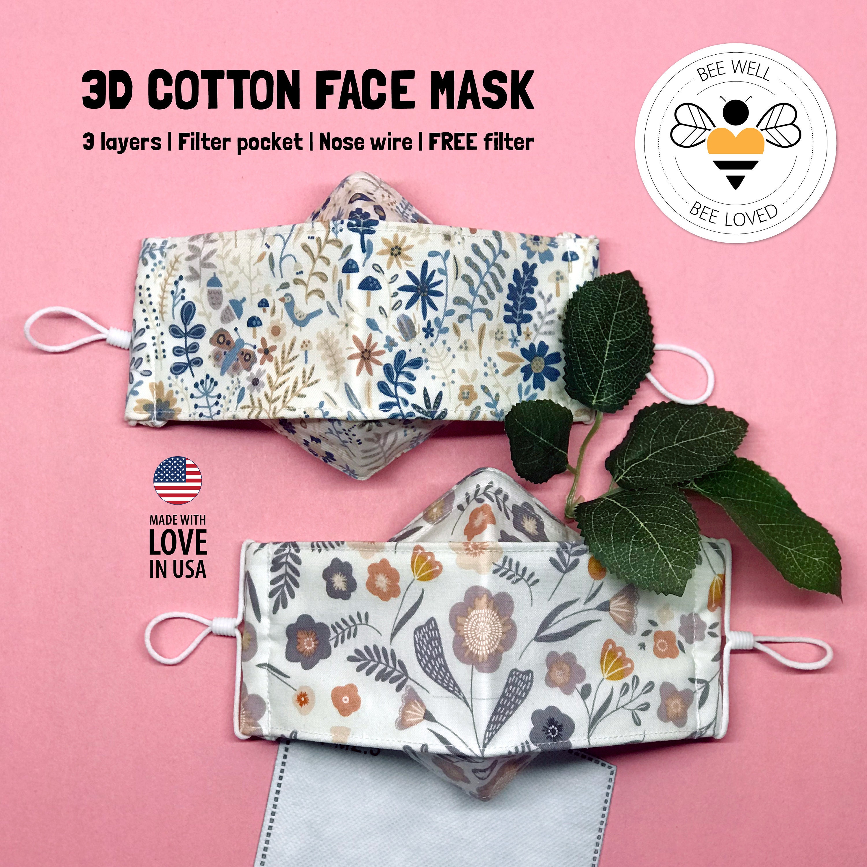 3D Face Mask, Face Mask for Women, Made in USA, Origami Face Mask, Cute ...