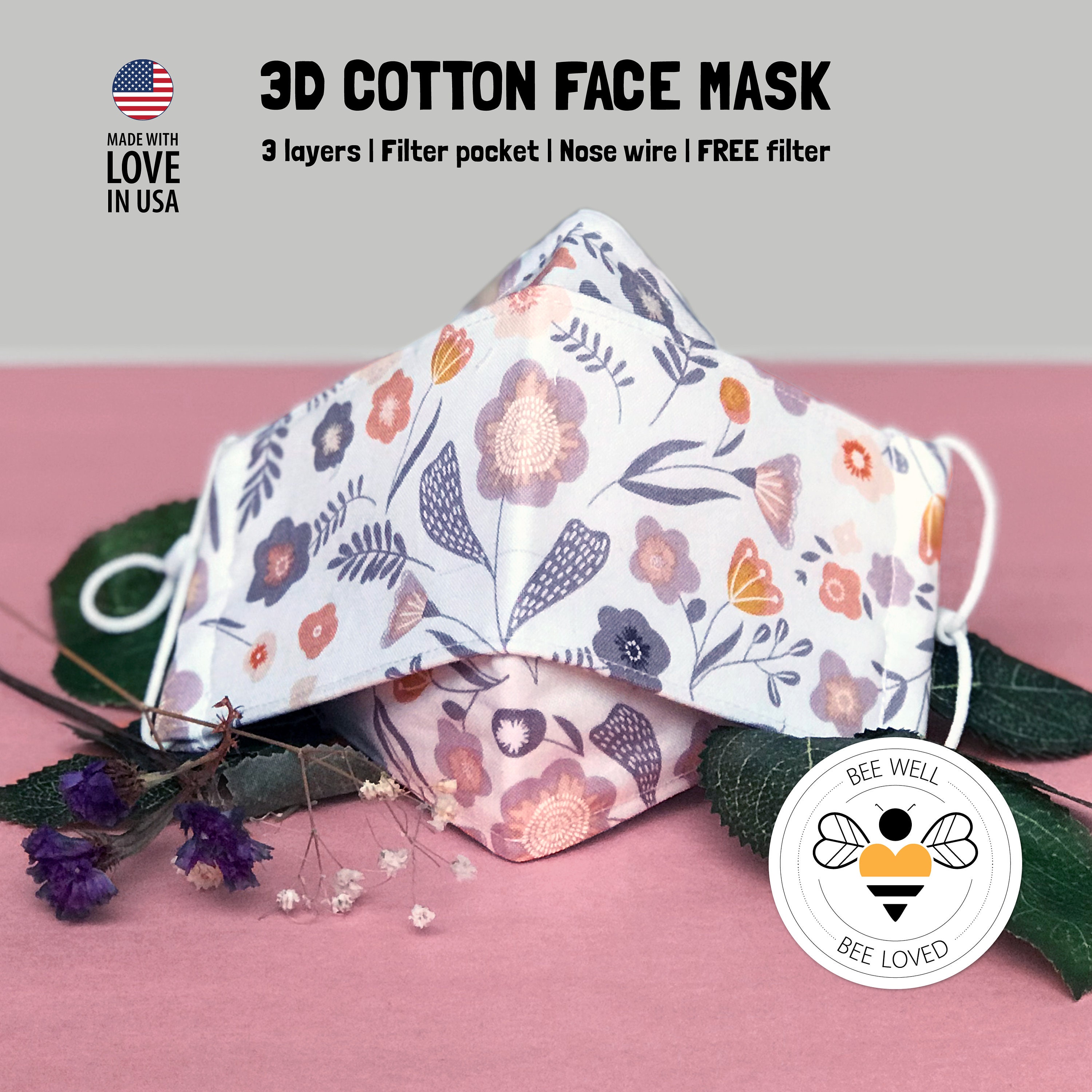 3D Face Mask, Face Mask for Women, Made in USA, Origami Face Mask, Cute ...