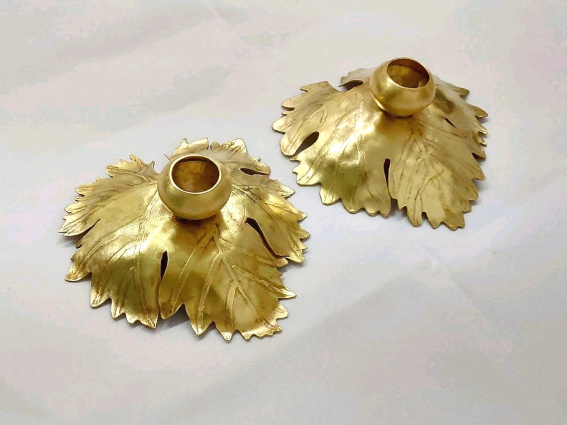 Handmade Brass Candlesticks in the Shape of Grape Leaves. Made in ...
