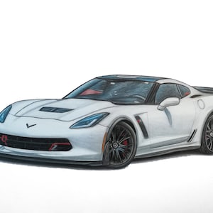 Chevrolet Corvette C7 A4 Poster Print of Realistic Car Drawing Fathers ...