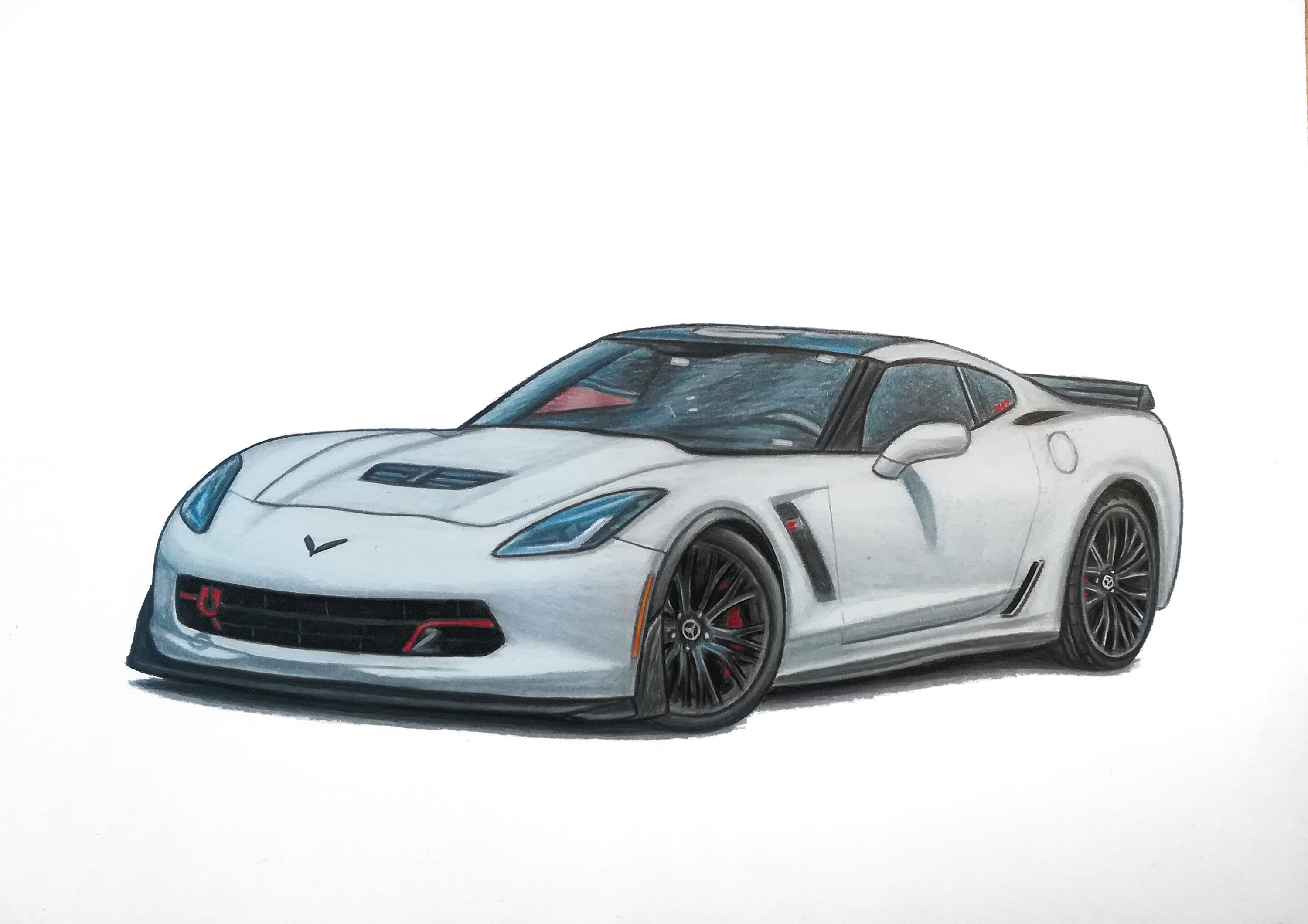 Chevrolet Corvette C7 A4 Poster Print of Realistic Car Drawing Fathers ...