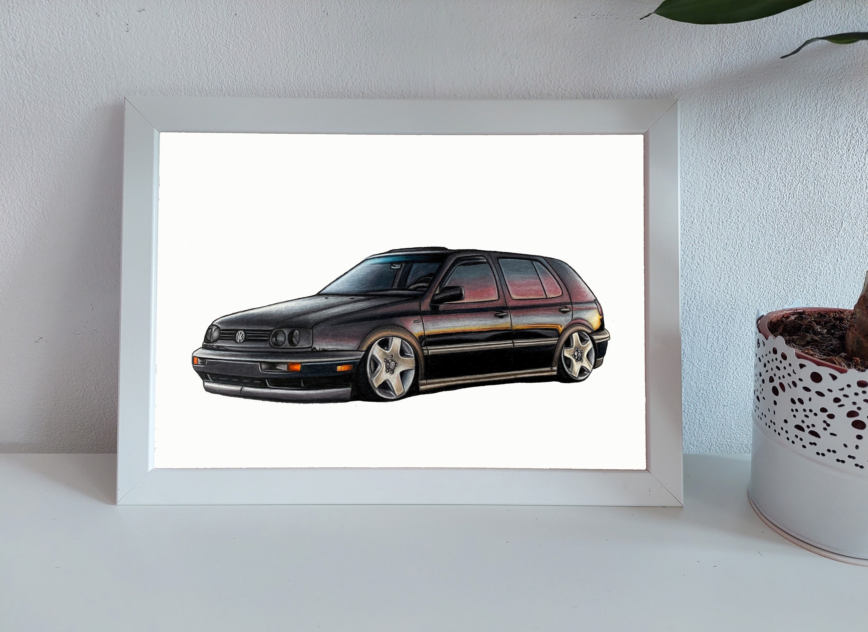 Volkswagen Golf Mk3 Poster Realistic Car Drawing Print Gift Wall Decor ...