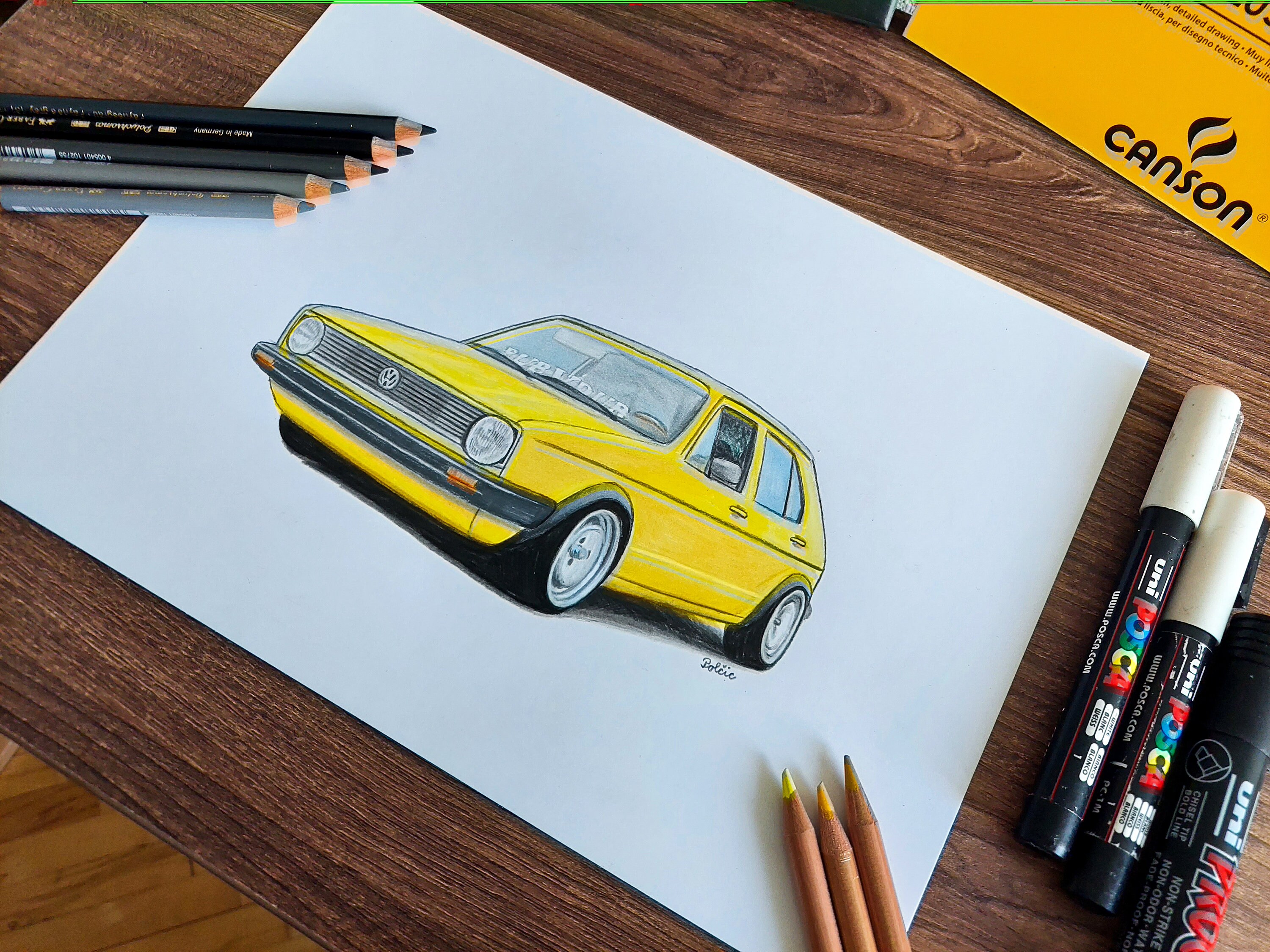 Volkswagen Golf Mk1 GTI Poster Print Realistic Car Drawing Fathers Day ...