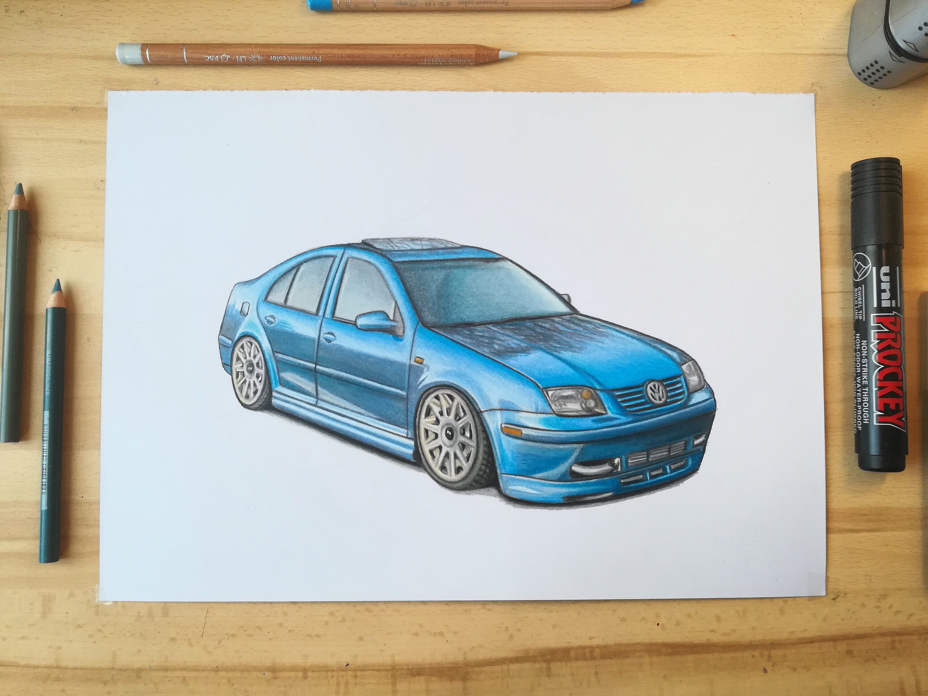 Volkswagen Jetta Bora print Realistic Car Drawing | Etsy