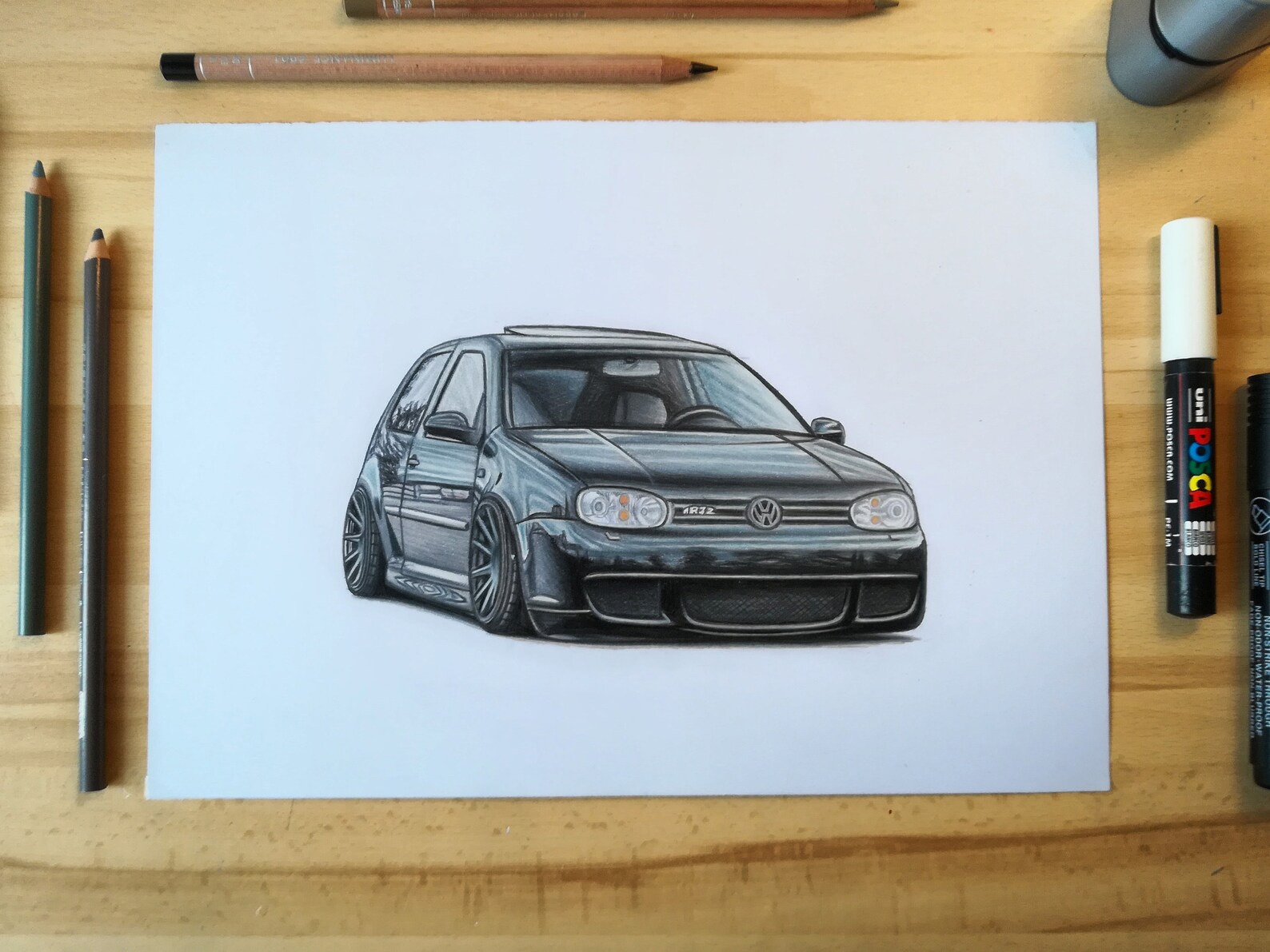 Volkswagen Golf Mk4 print Realistic Car Drawing Poster | Etsy