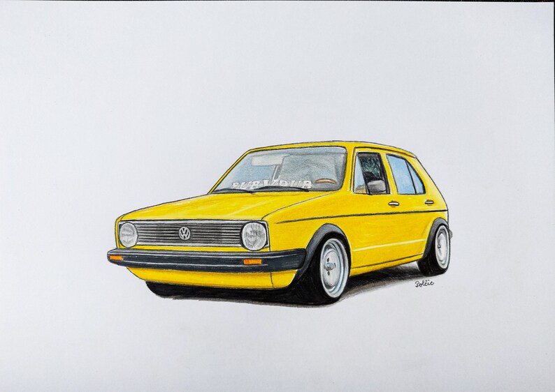 Volkswagen Golf Mk1 GTI Poster Print Realistic Car Drawing Fathers Day ...