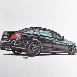 Mercedes-benz C63 W204 AMG Poster Realistic Car Drawing German Car ...