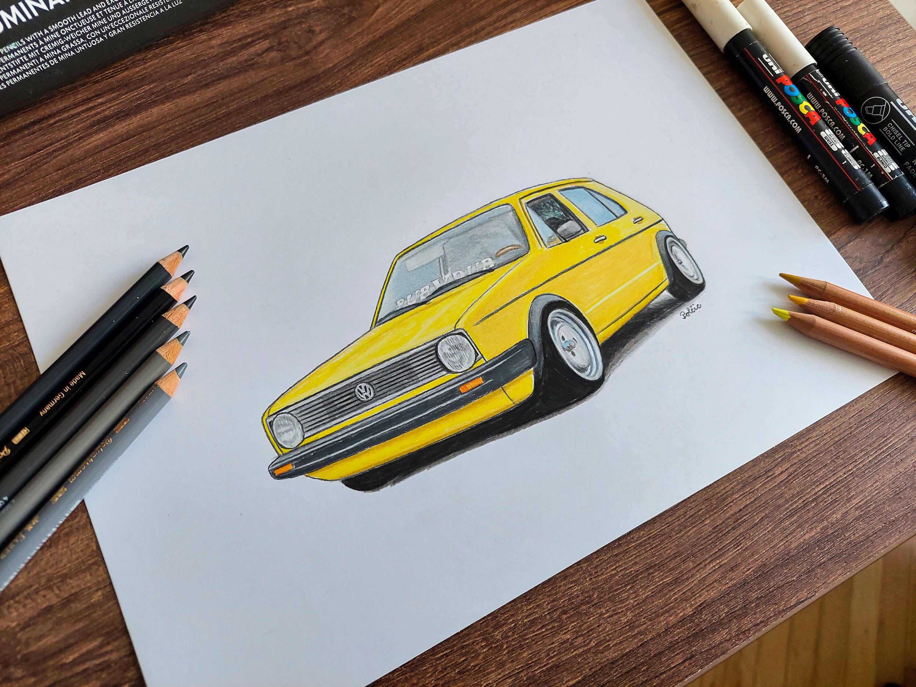 Volkswagen Golf Mk1 GTI Poster Print Realistic Car Drawing Fathers Day ...