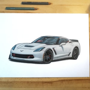Chevrolet Corvette C7 A4 Poster Print of Realistic Car Drawing Fathers ...