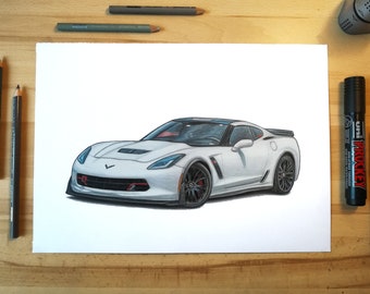 Corvette C7 Drawing - Etsy