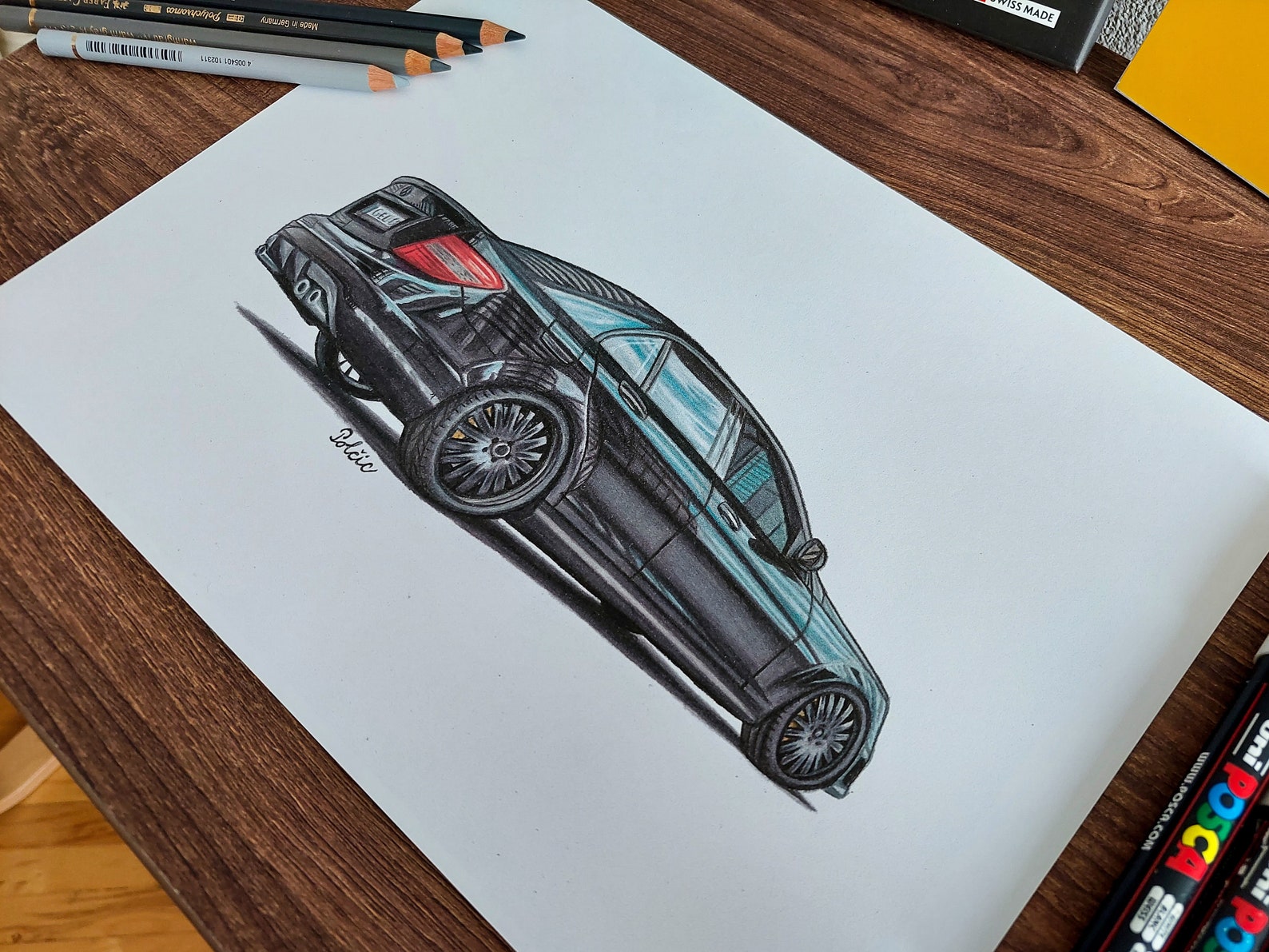 Mercedes-benz C63 W204 AMG Poster Realistic Car Drawing German Car ...