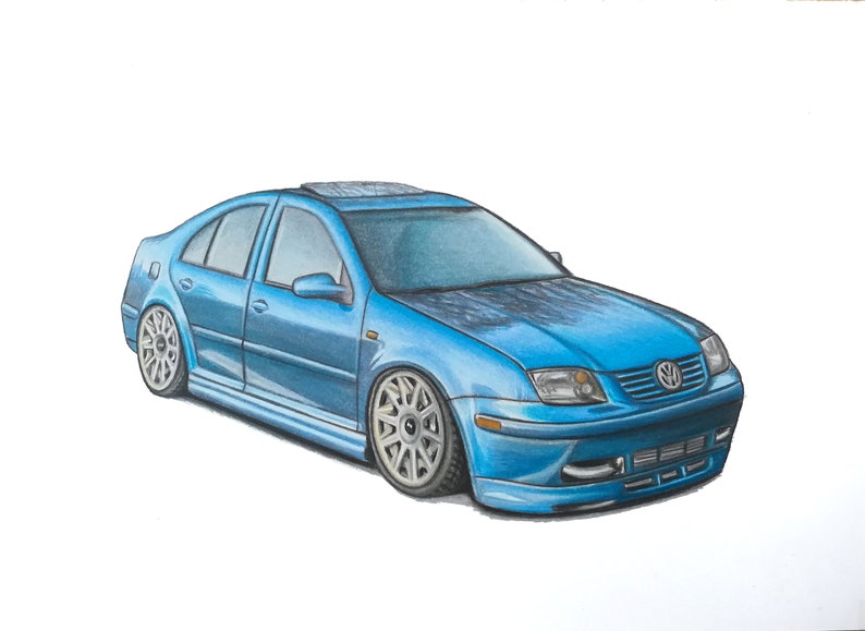 Volkswagen Jetta Mk4 Bora Póster Dibujo realista del coche Impresión ...
