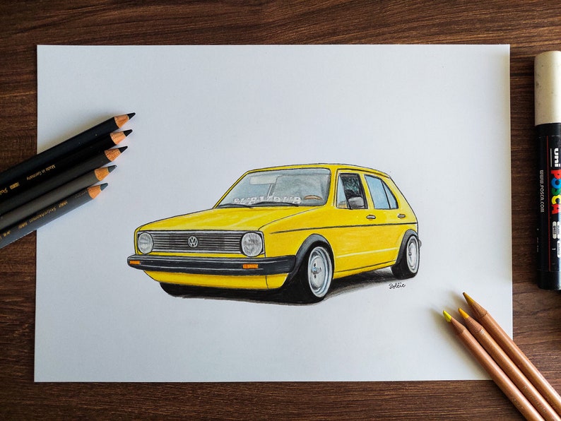 Volkswagen Golf Mk1 GTI Poster Print Realistic Car Drawing Fathers Day ...