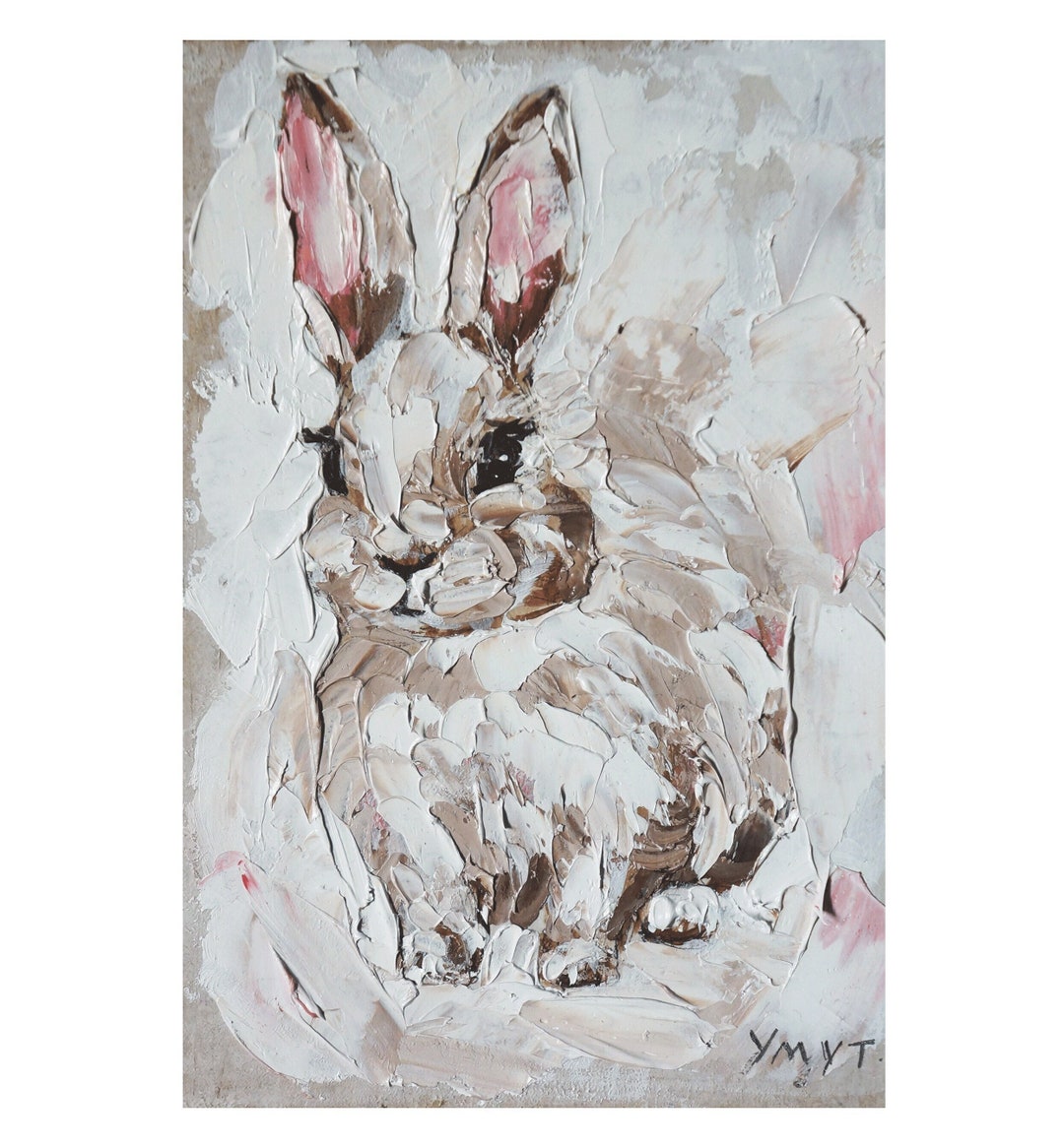 Rabbit Painting Bunny Original Art Hare Oil Painting Impasto Animal ...