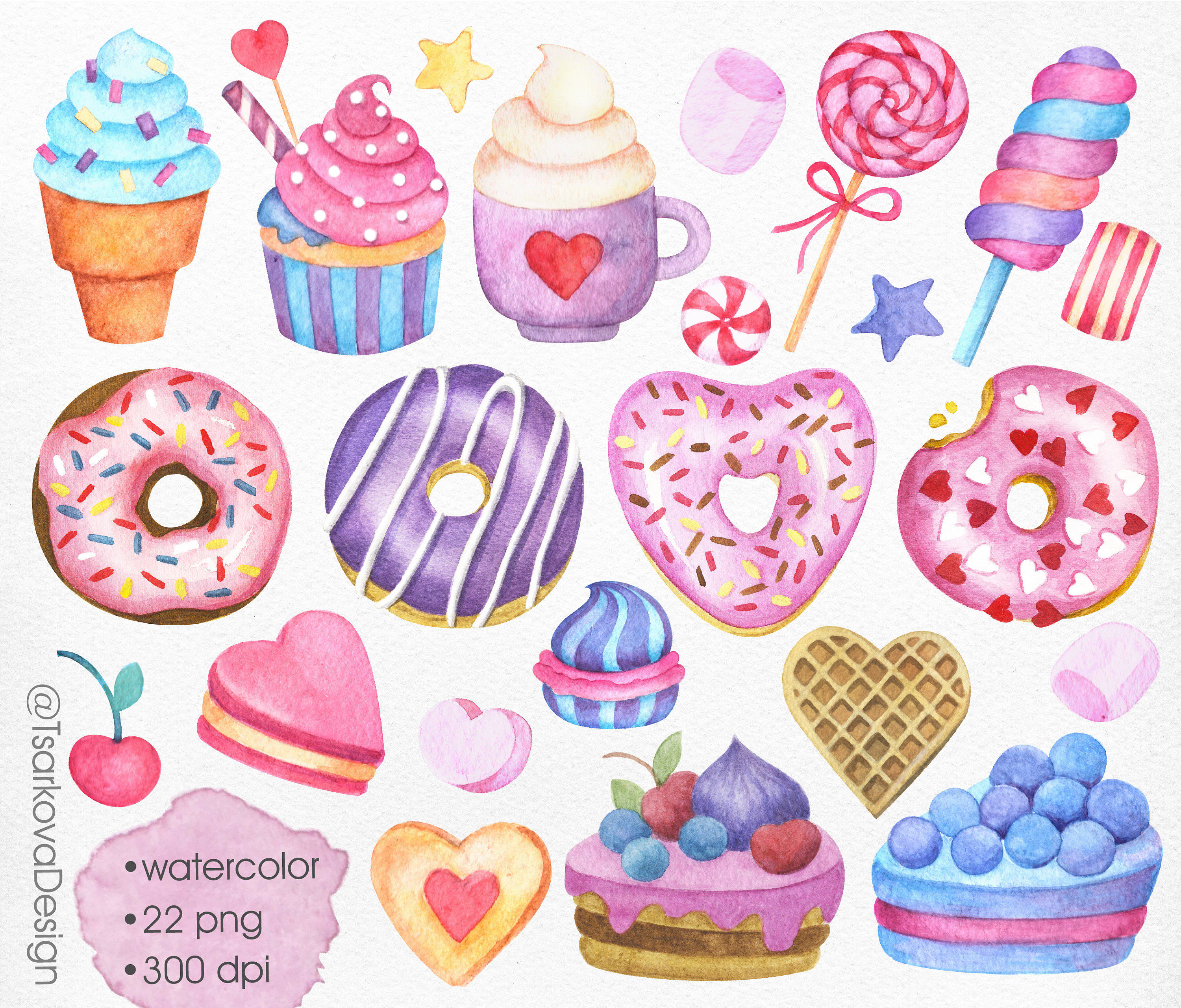 Sweet Set of Watercolor Desserts Clipart. Delicious and Sweet | Etsy