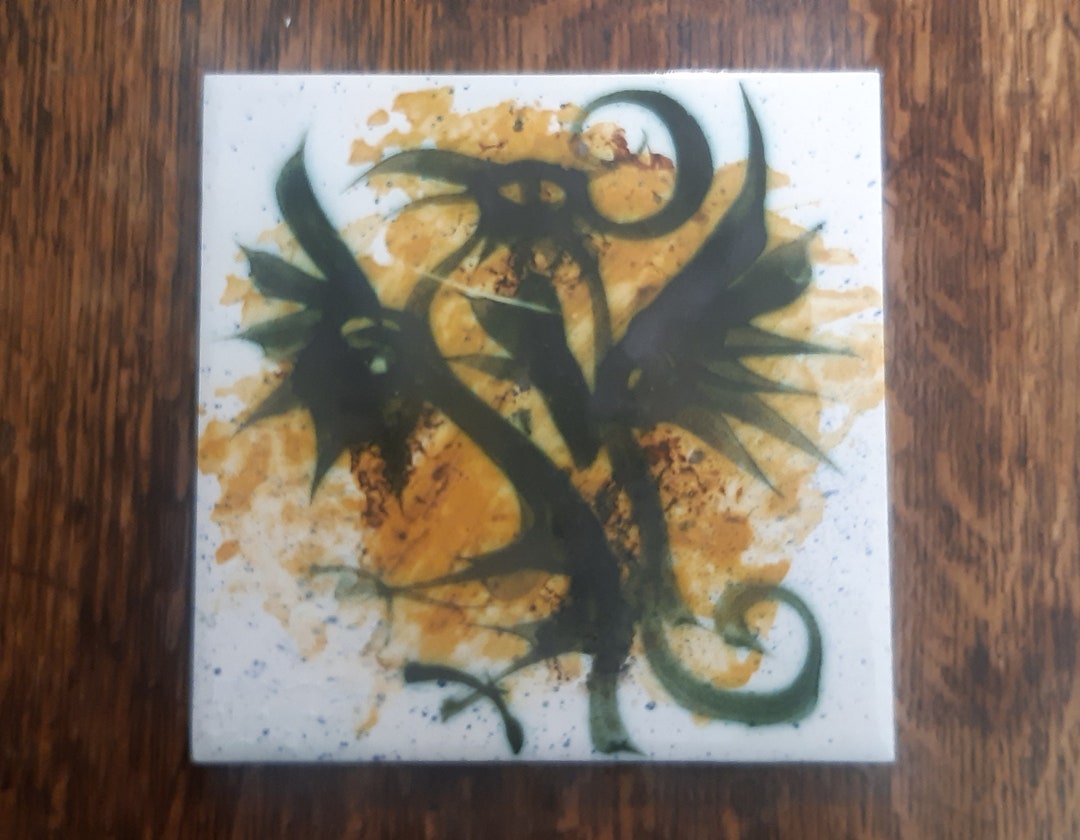 Vintage Hand Painted Cornish Celtic Pottery Tile of Rising Phoenix 1970 ...