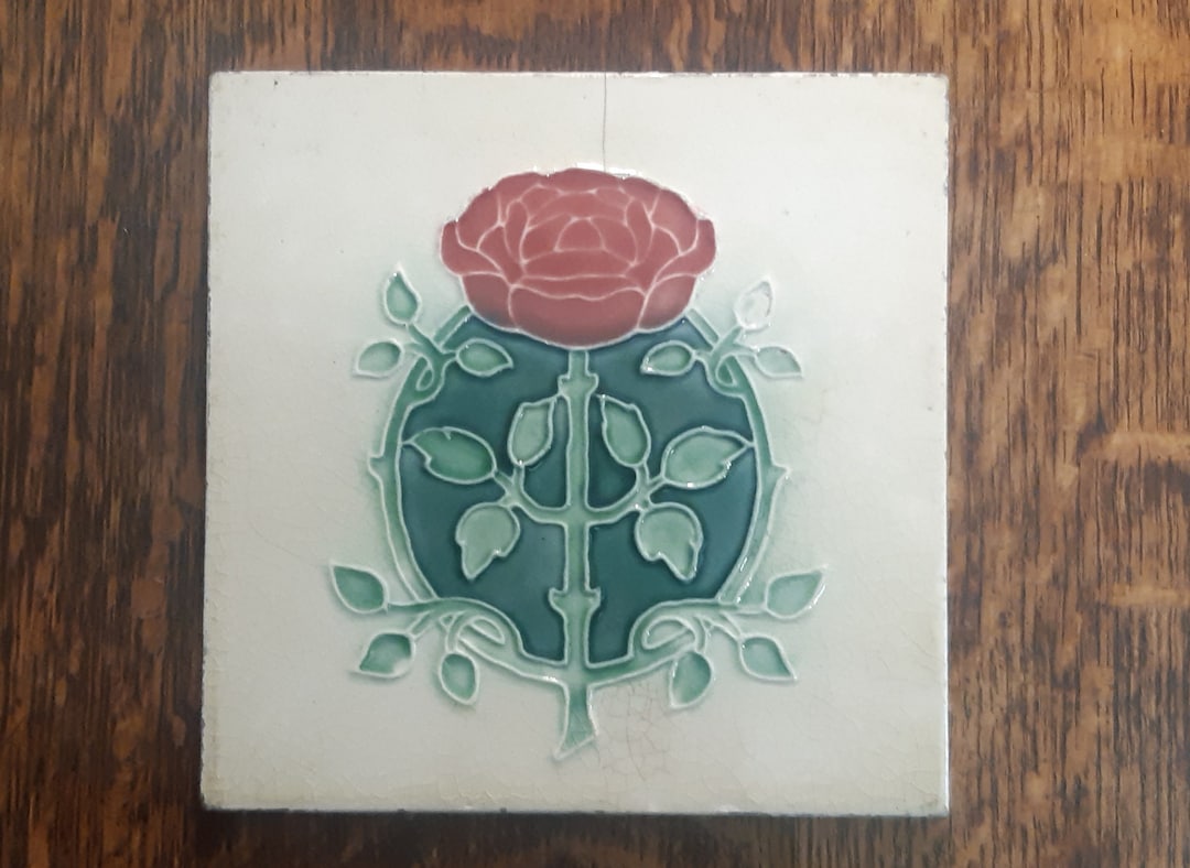 Antique Tile Art Nouveau Rose Design About 1905 - Etsy