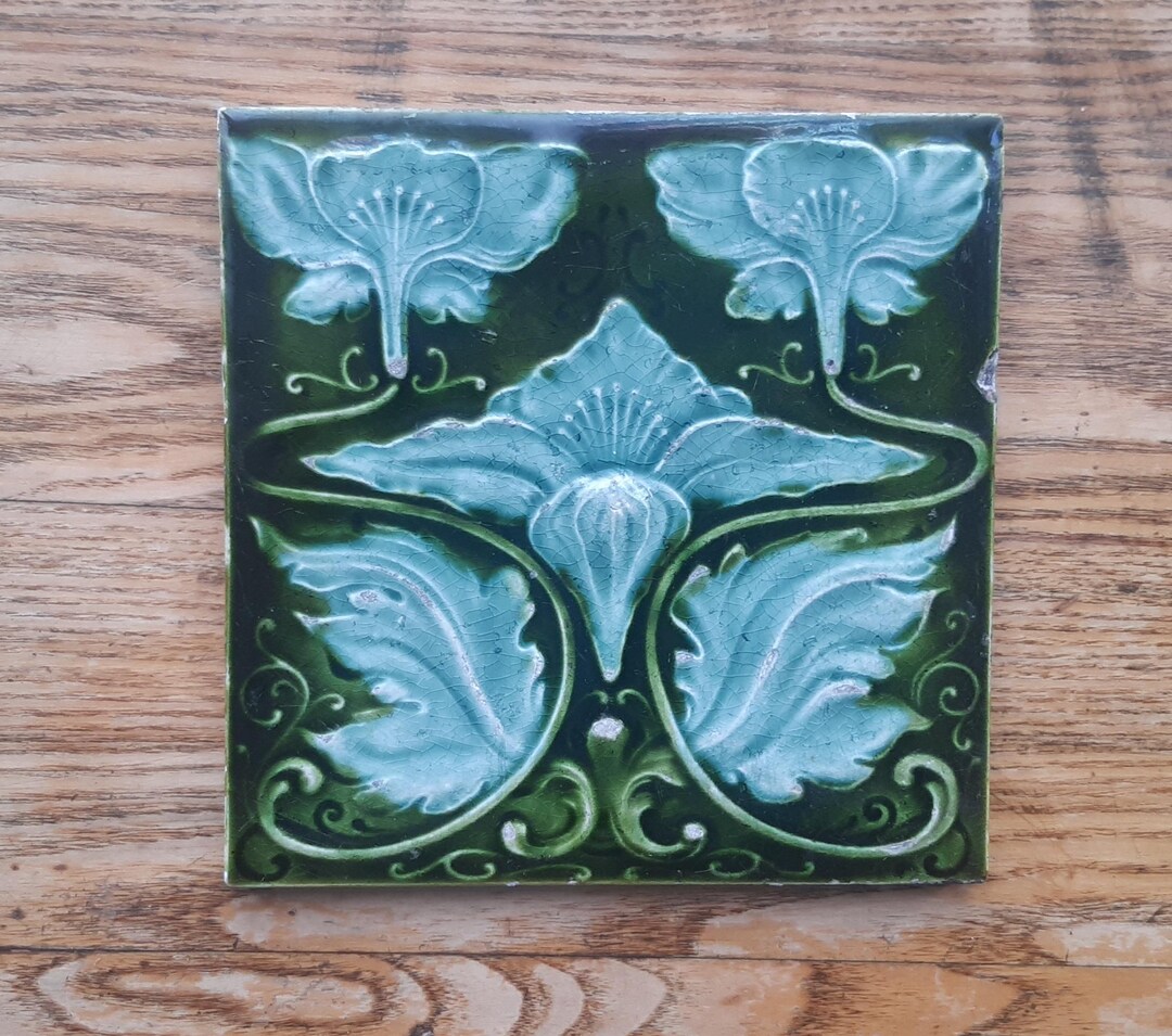 Antique Tile Art Nouveau Lily Tile in Green by Richards 1901 - Etsy