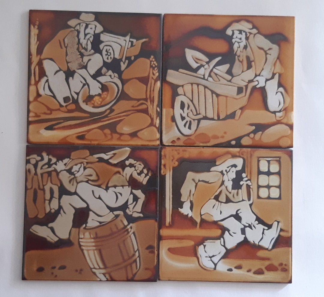 Vintage Tiles Gold Prospector by Lieberman Pottery South Africa 1970 - Etsy