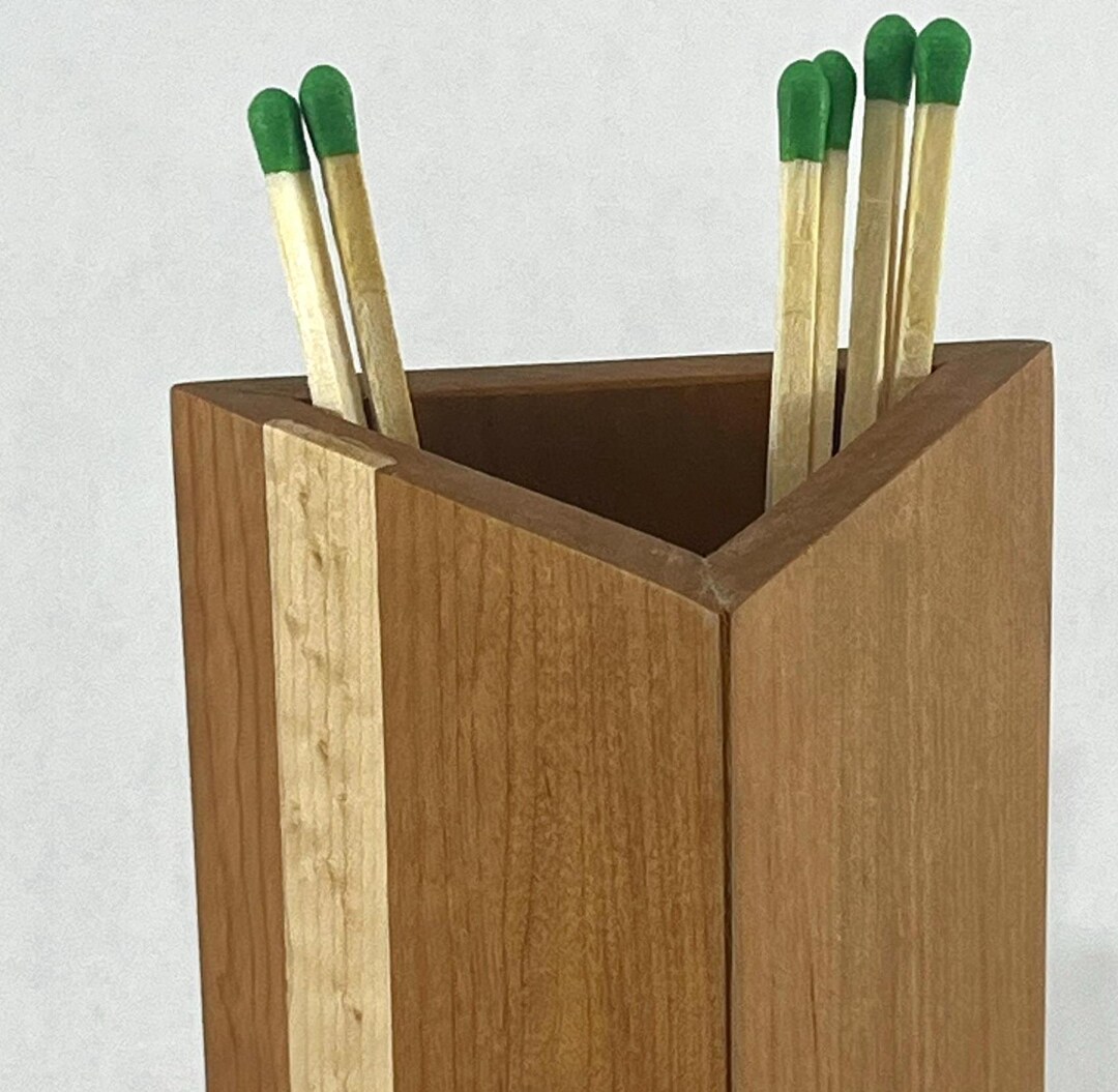 Matchbox Long Match Holder Fireplace Mantel Decor Handmade Wood ...