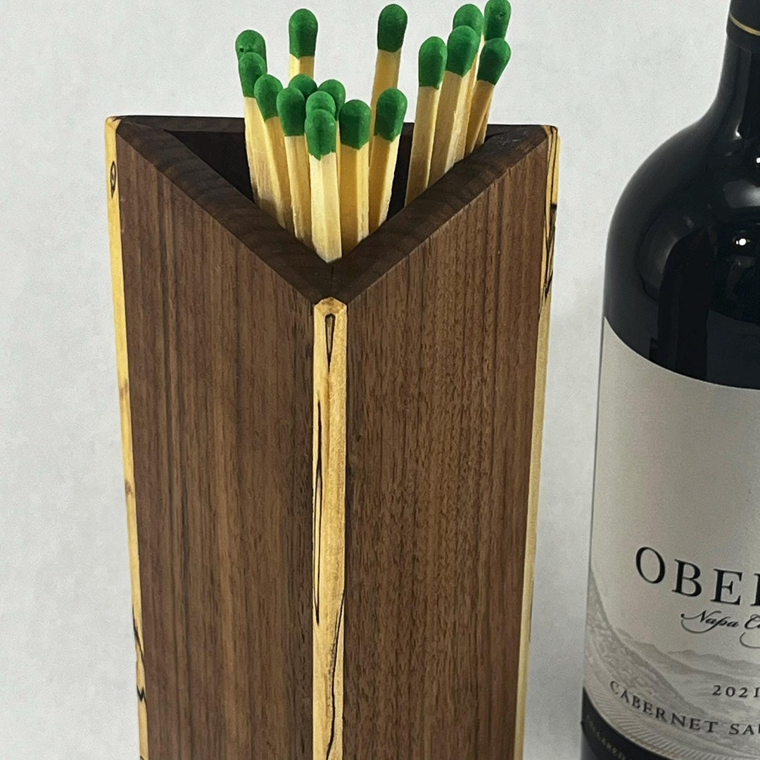 Handmade Wood Matchbox for Long Fireplace Matches With Striker in ...