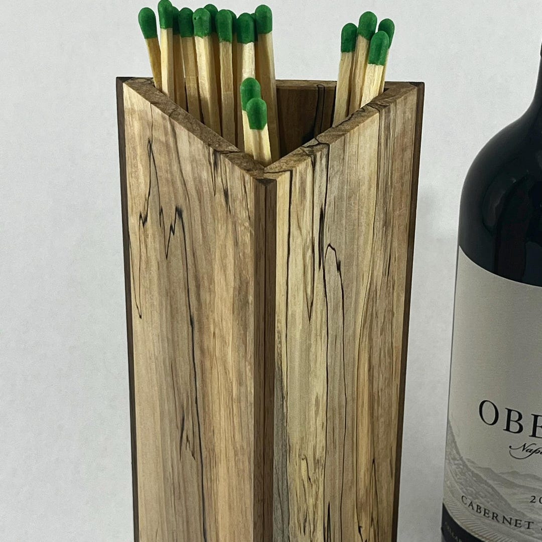 Handmade Wood Matchbox for Long Fireplace Matches With Striker in ...