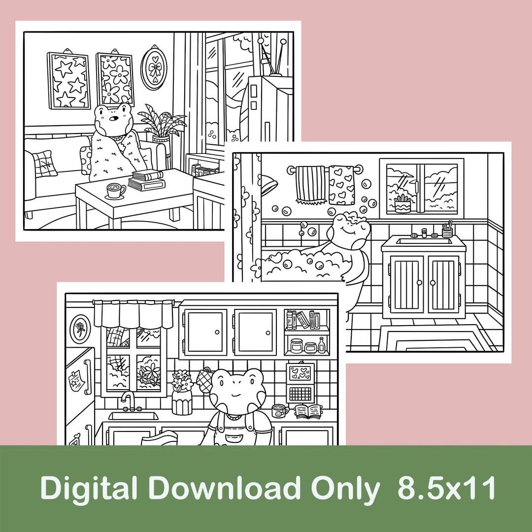 Cozy Frogs 4 Coloring Page Set - Frog Coloring Pages - Cozy Coloring ...