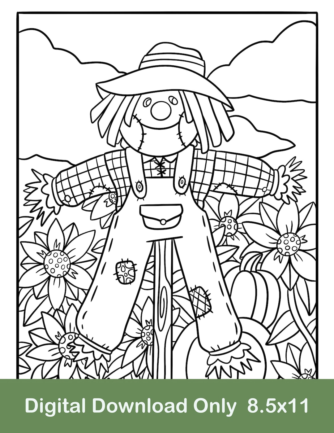 Scarecrow Coloring Page - Autumn Coloring Page - Fall Coloring Page ...
