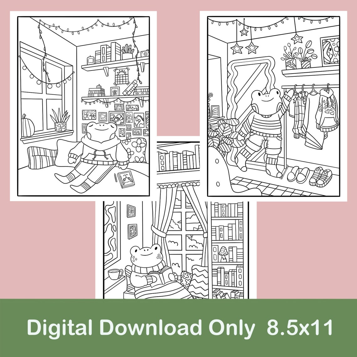 Cozy Frogs Coloring Page Set Frog Coloring Pages Cozy - Etsy