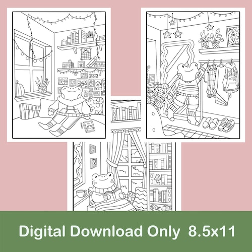 Cozy Frogs Coloring Page Set Frog Coloring Pages Cozy - Etsy