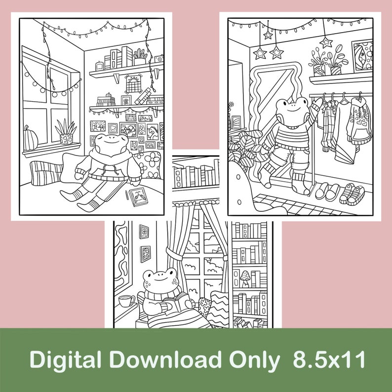 Cozy Frogs Coloring Page Set Frog Coloring Pages Cozy - Etsy