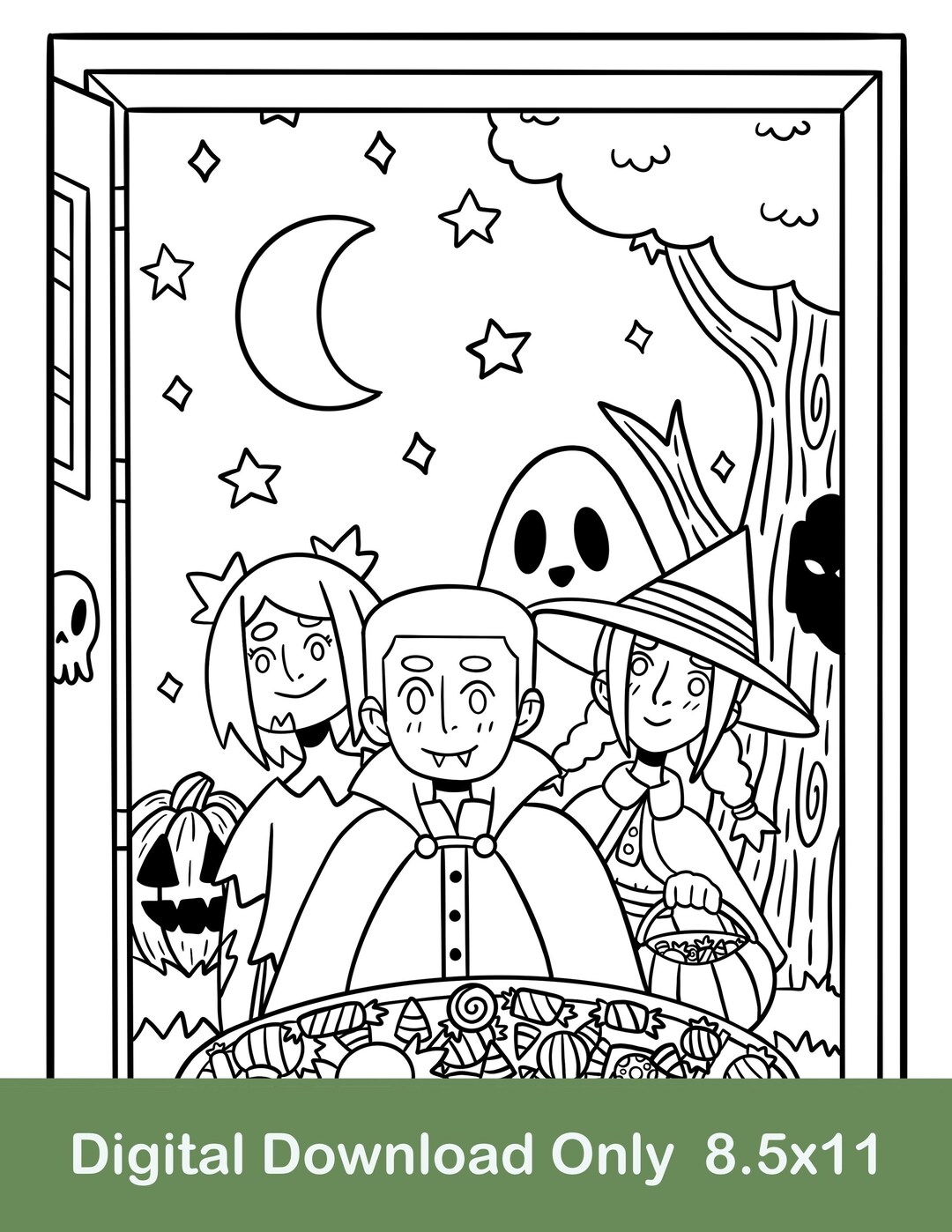 Trick or Treat Coloring Page - Halloween Coloring Page - Fall Coloring ...