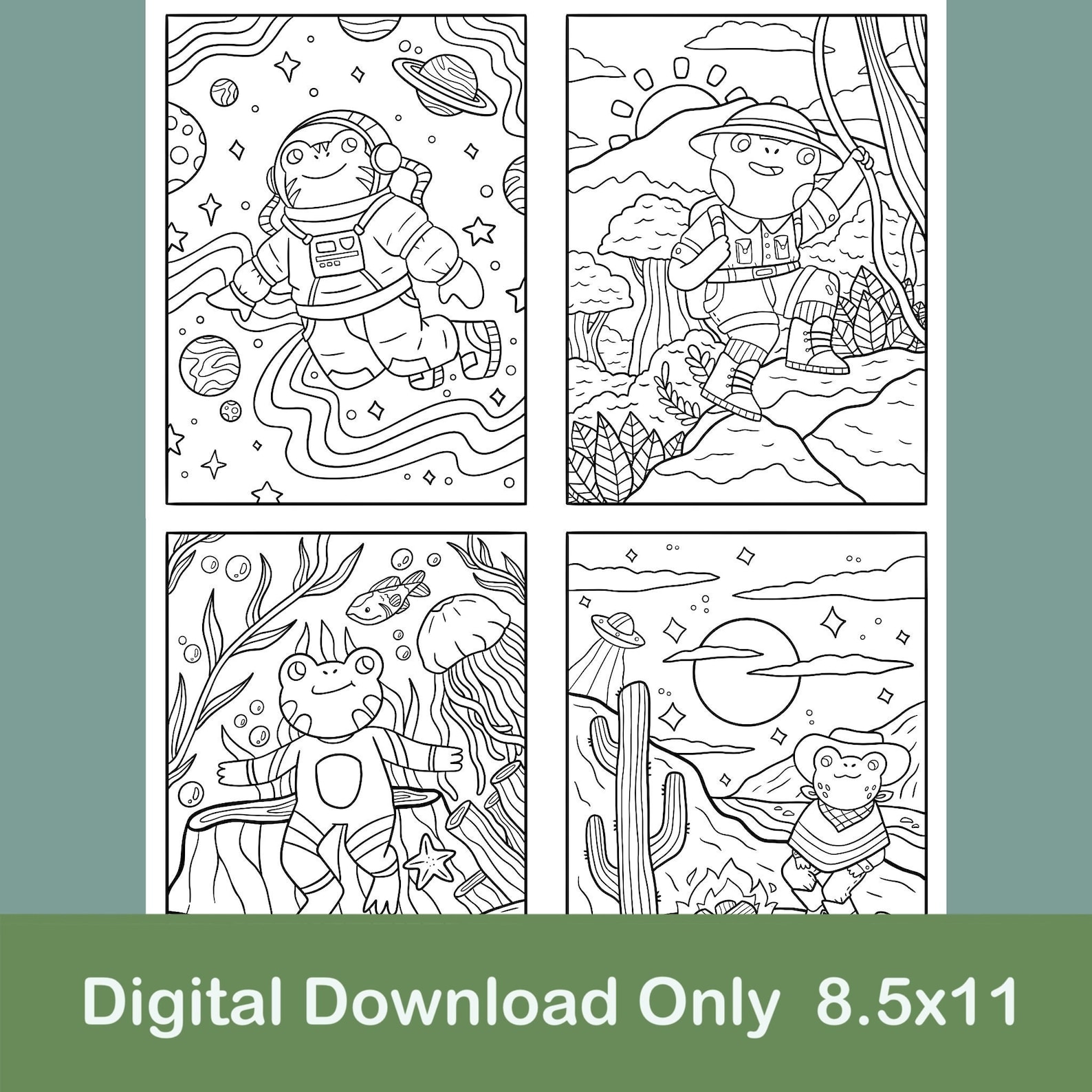 Cozy Adventure Frogs Coloring Page Set Frog Coloring Pages Cozy ...