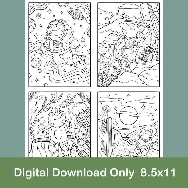 Cozy Adventure Frogs Coloring Page Set Frog Coloring Pages Cozy ...