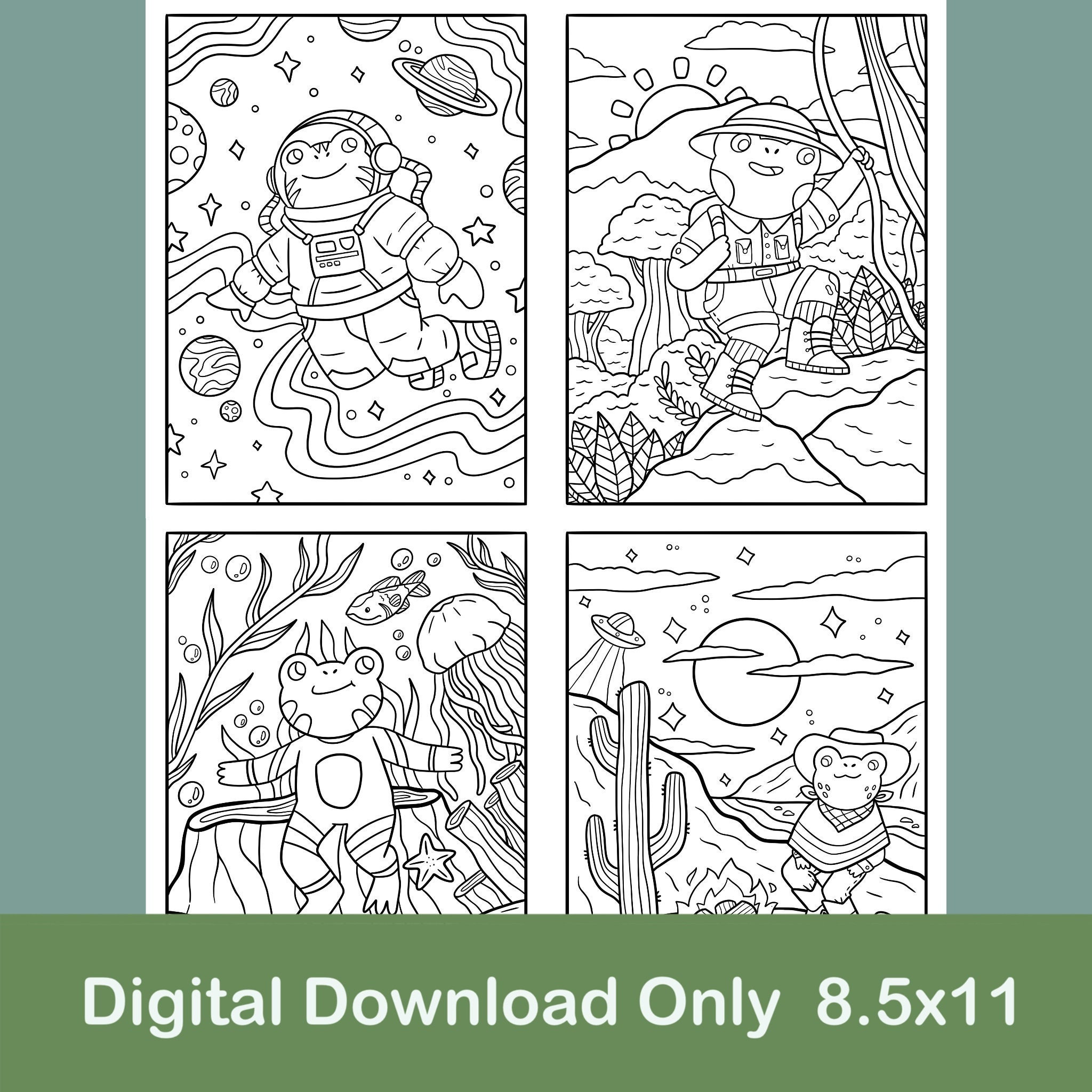 Cozy Adventure Frogs Coloring Page Set Frog Coloring Pages Cozy ...