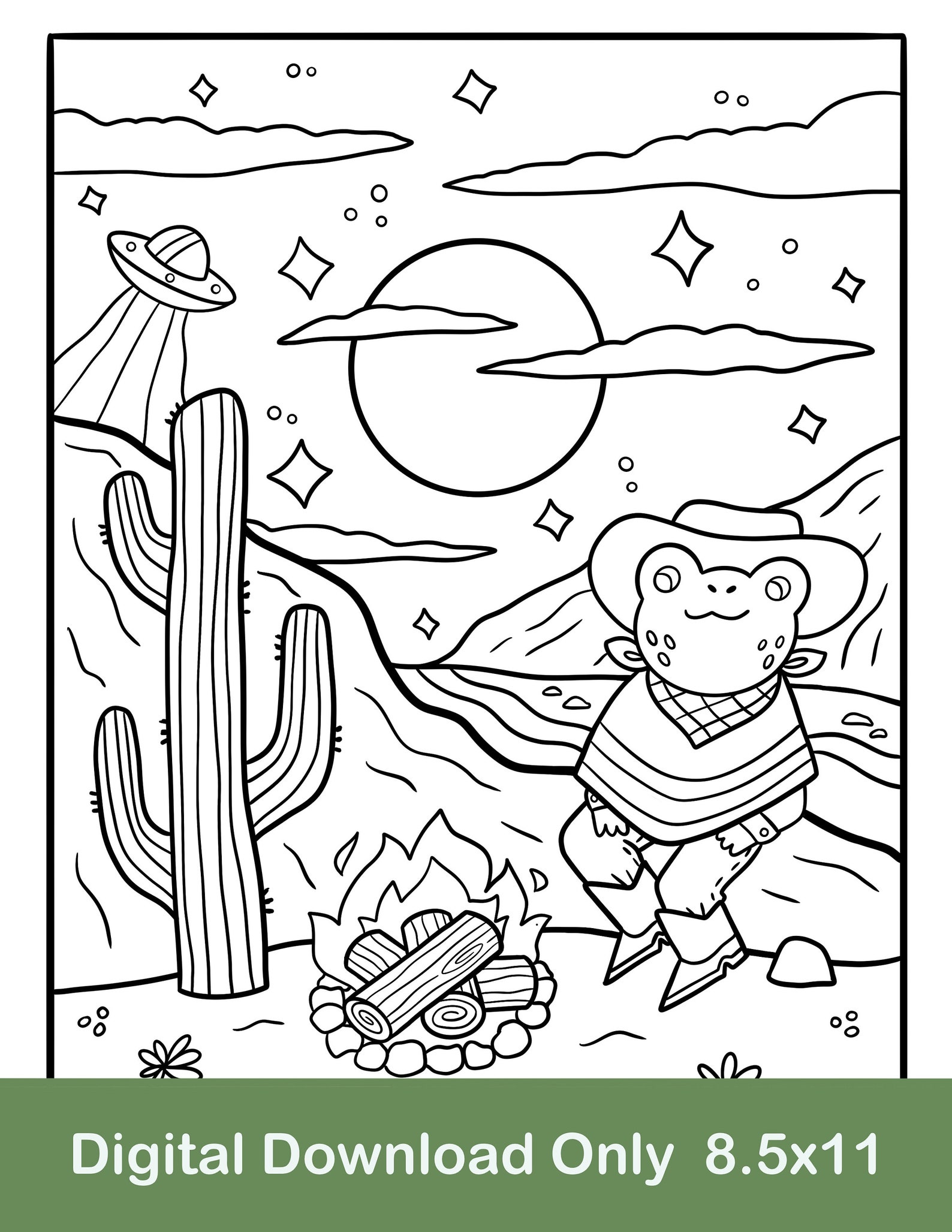 Desert Frog Campfire Coloring Page (digital Download) - Etsy