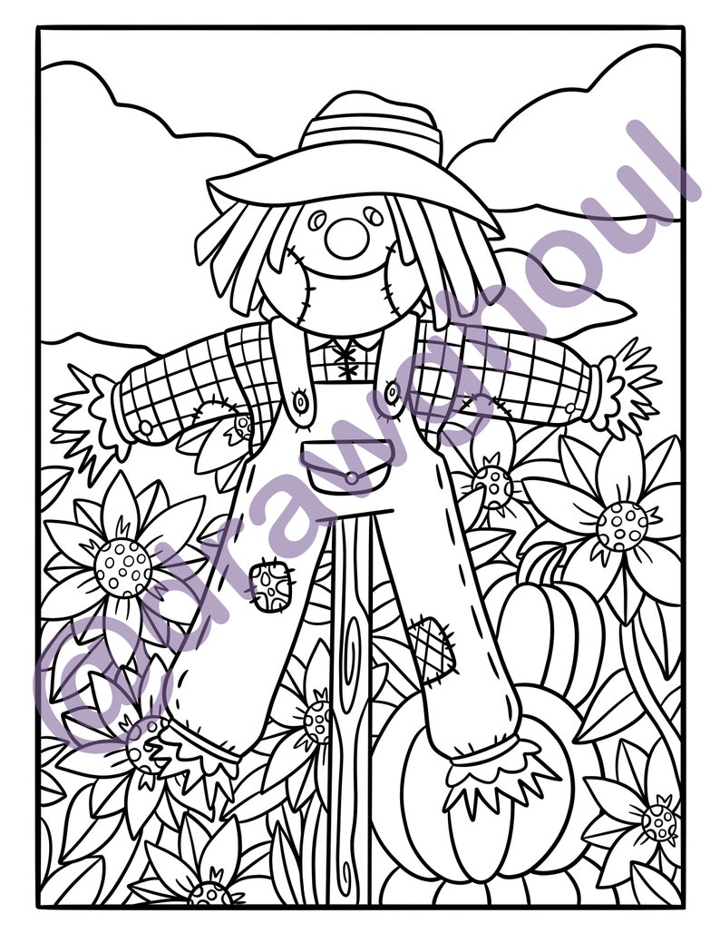 Scarecrow Coloring Page Autumn Coloring Page Fall Coloring Page Pumpkin ...