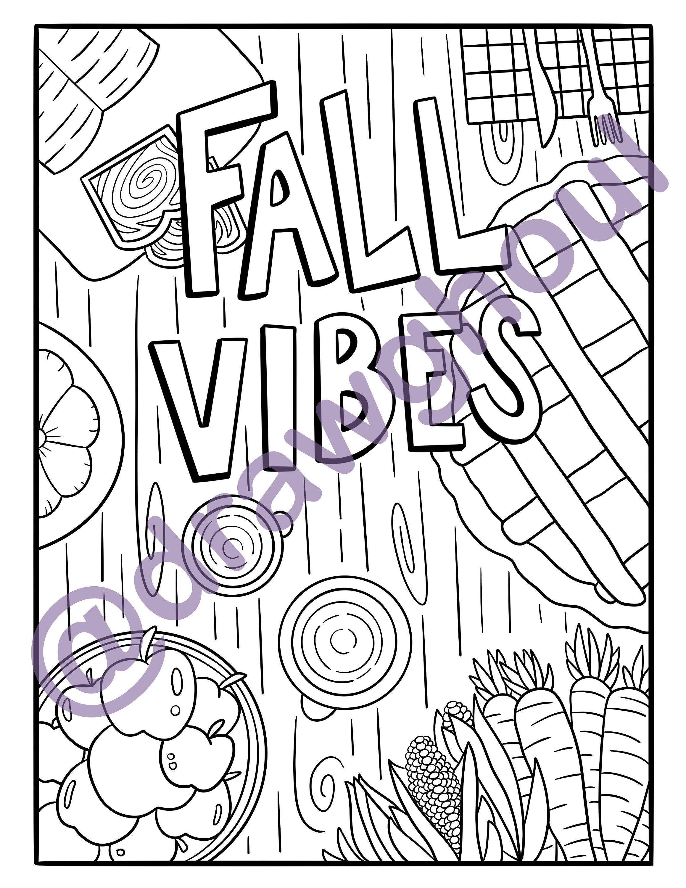 Fall Vibes Coloring Page Autumn Coloring Page Fall - Etsy