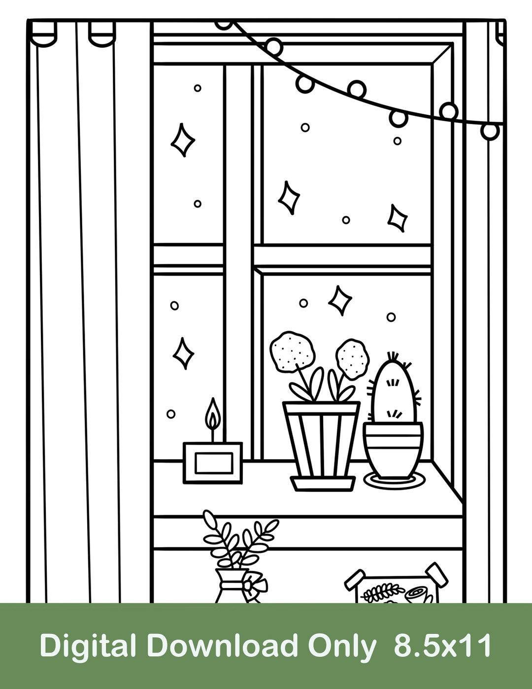 Cozy Printable Coloring Page - Window Coloring Page - Star Coloring ...