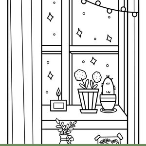 Cozy Printable Coloring Page - Window Coloring Page - Star Coloring ...
