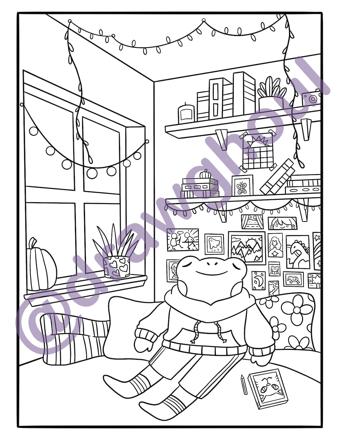 Cozy Frogs Coloring Page Set Frog Coloring Pages Cozy - Etsy