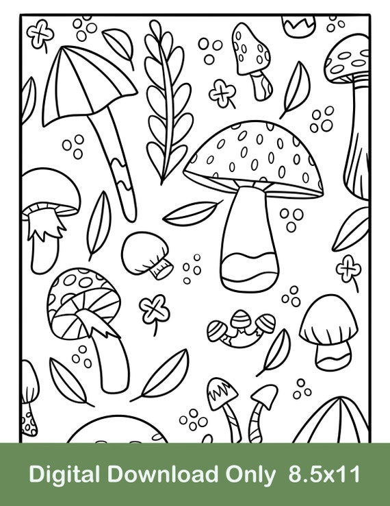 Mushroom Coloring Page Autumn Coloring Page Fall Coloring - Etsy